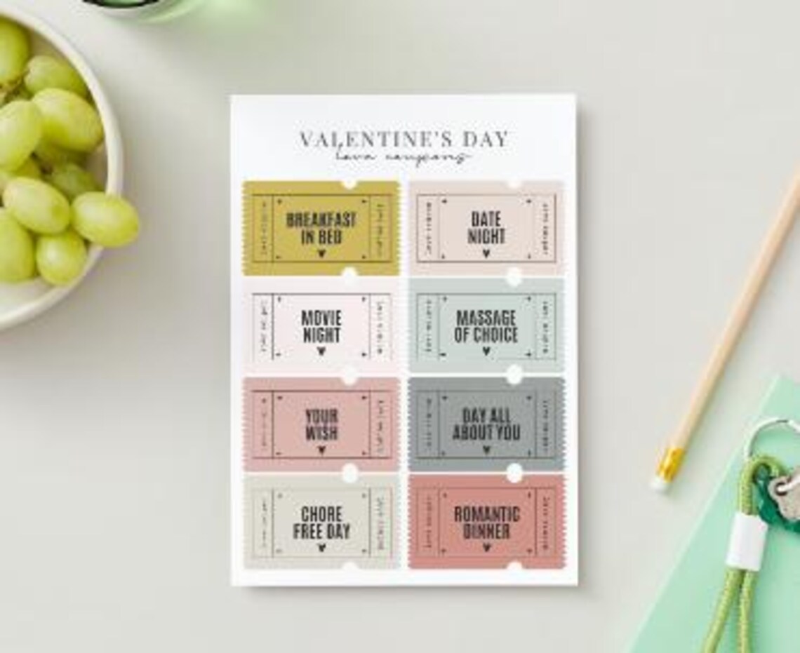 Romantic Printable Valentines Day Love Coupons Editable Digital Gift ...