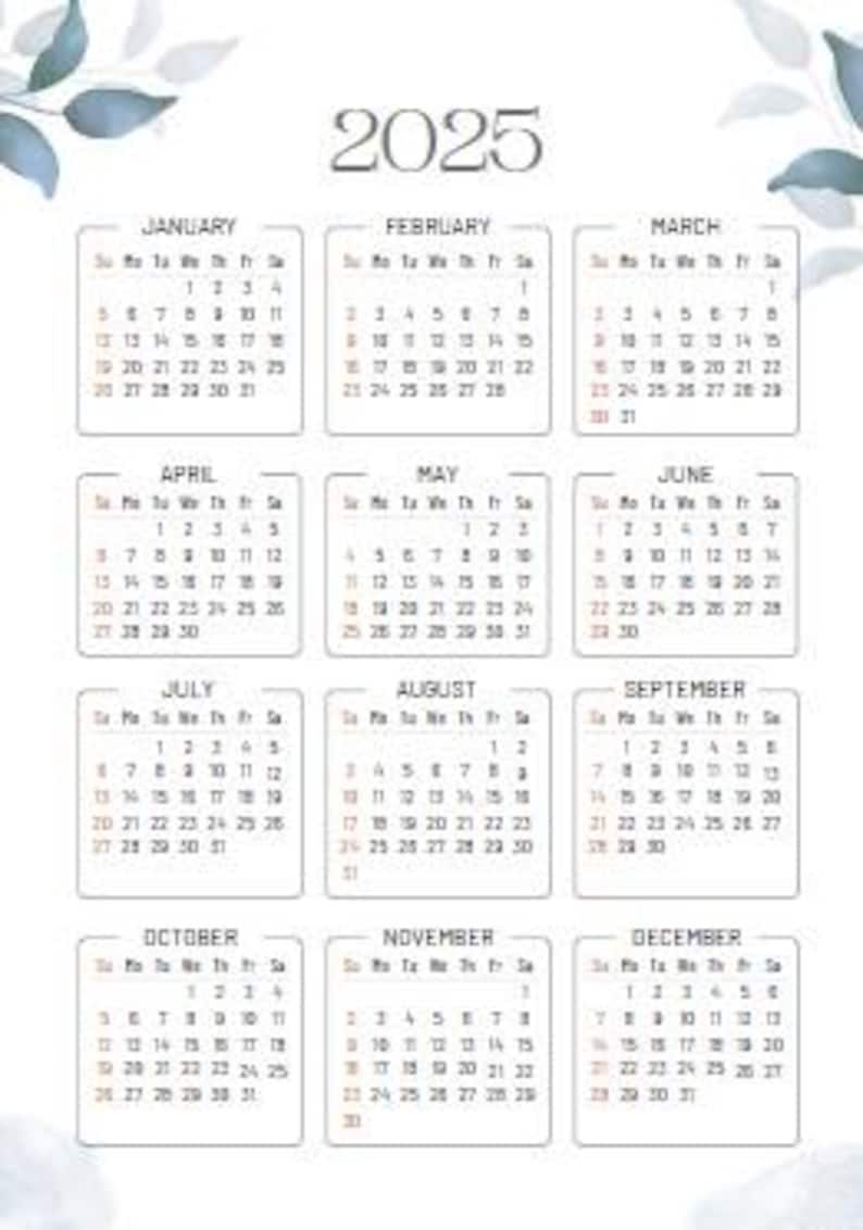 2025 Digital Calendar | Minimalist Planner Template | Printable Monthly ...