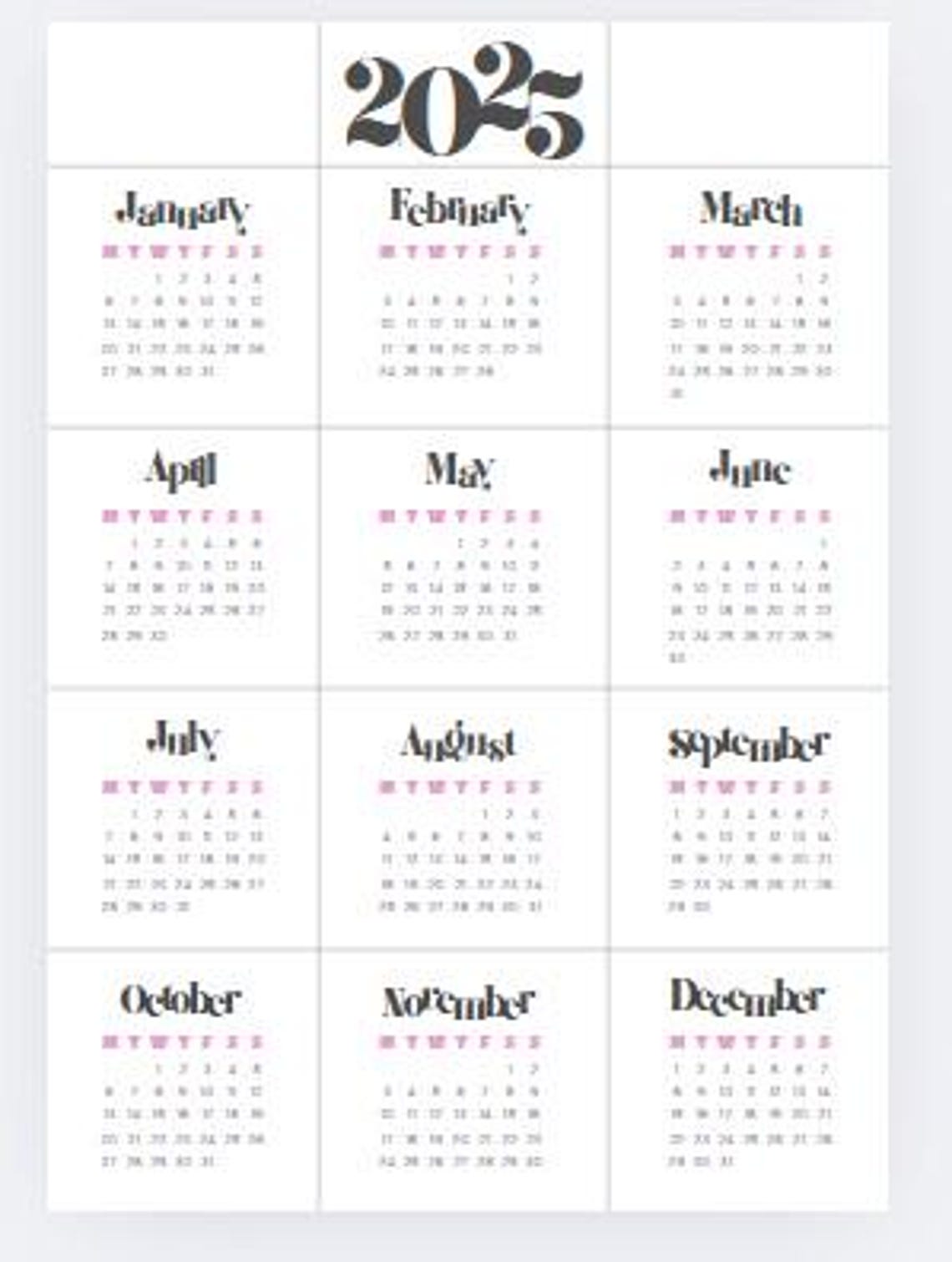 2025 Digital Calendar | Minimalist Planner Template | Printable Monthly ...