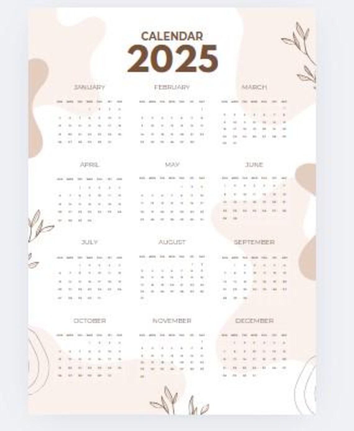 2025 Digital Calendar Minimalist Planner Template Printable Monthly ...