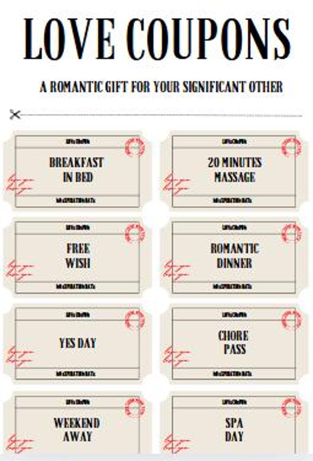 Romantic Printable Valentines Day Love Coupons Editable Digital Gift ...