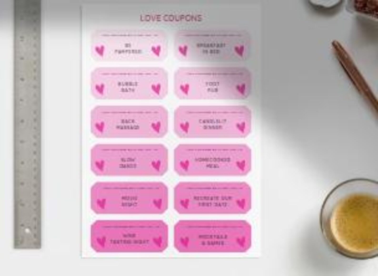 Romantic Printable Valentines Day Love Coupons Editable Digital Gift ...