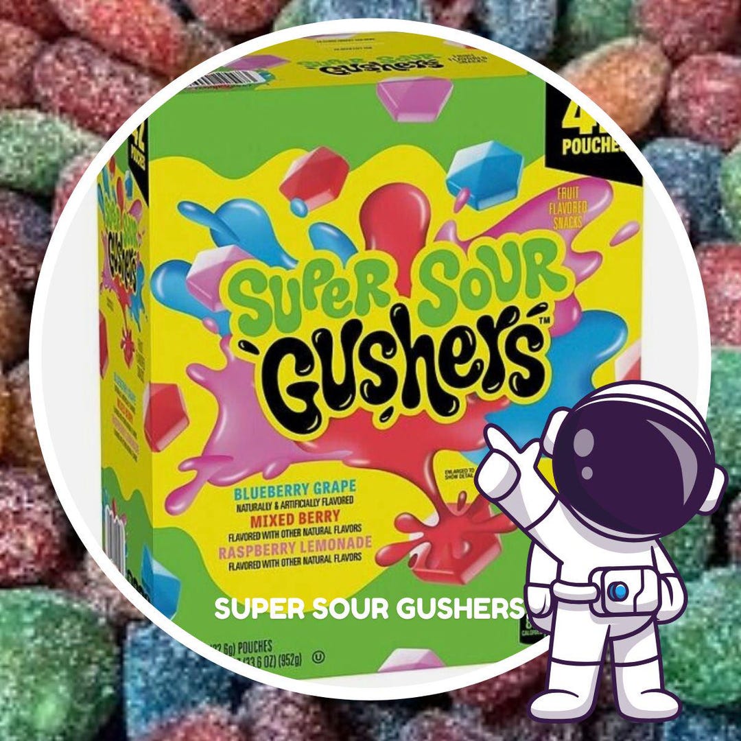 Super Sour Gushers Candy Available in Sour Blue Razz, Sour Cherry, Sour ...