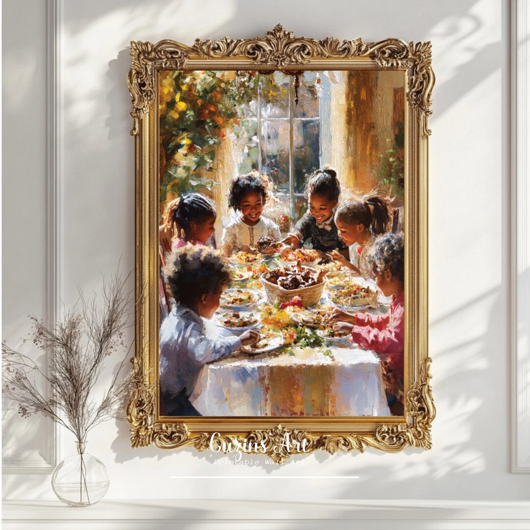 Kids' Table Feast Art Print: Black American Family Celebration (digital ...