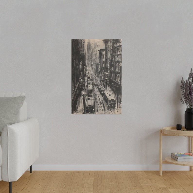 Vintage Charcoal Graphite Cityscape Sketch Drawing Canvas Wall Decor - Etsy