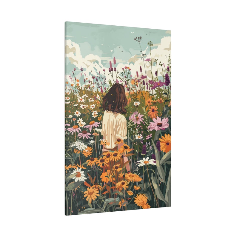 Boho Cottagecore Illustration of Girl Surrounded by Field of ...