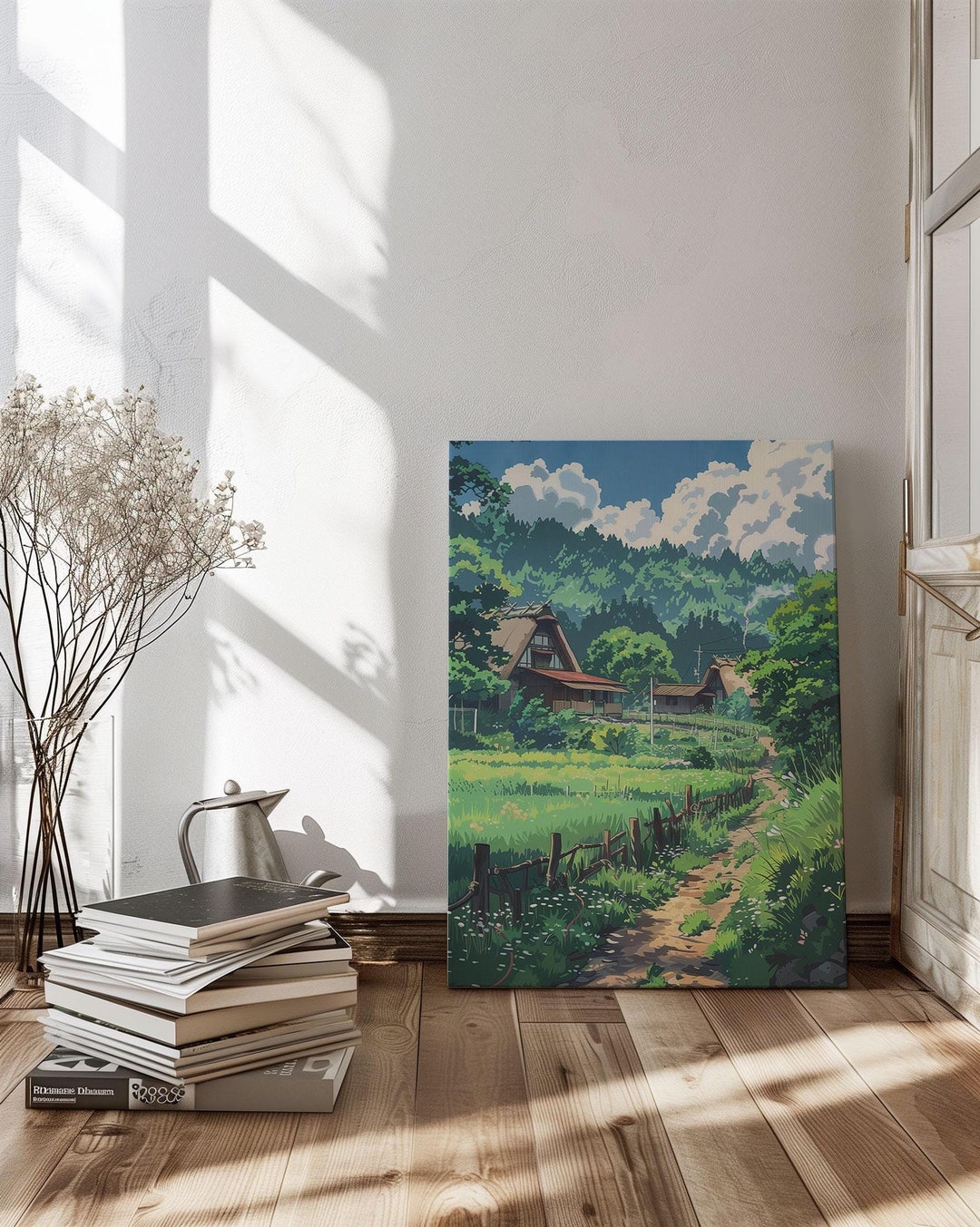 Mountainside Village Stylized Ghibli Inspired Japanese Countryside ...