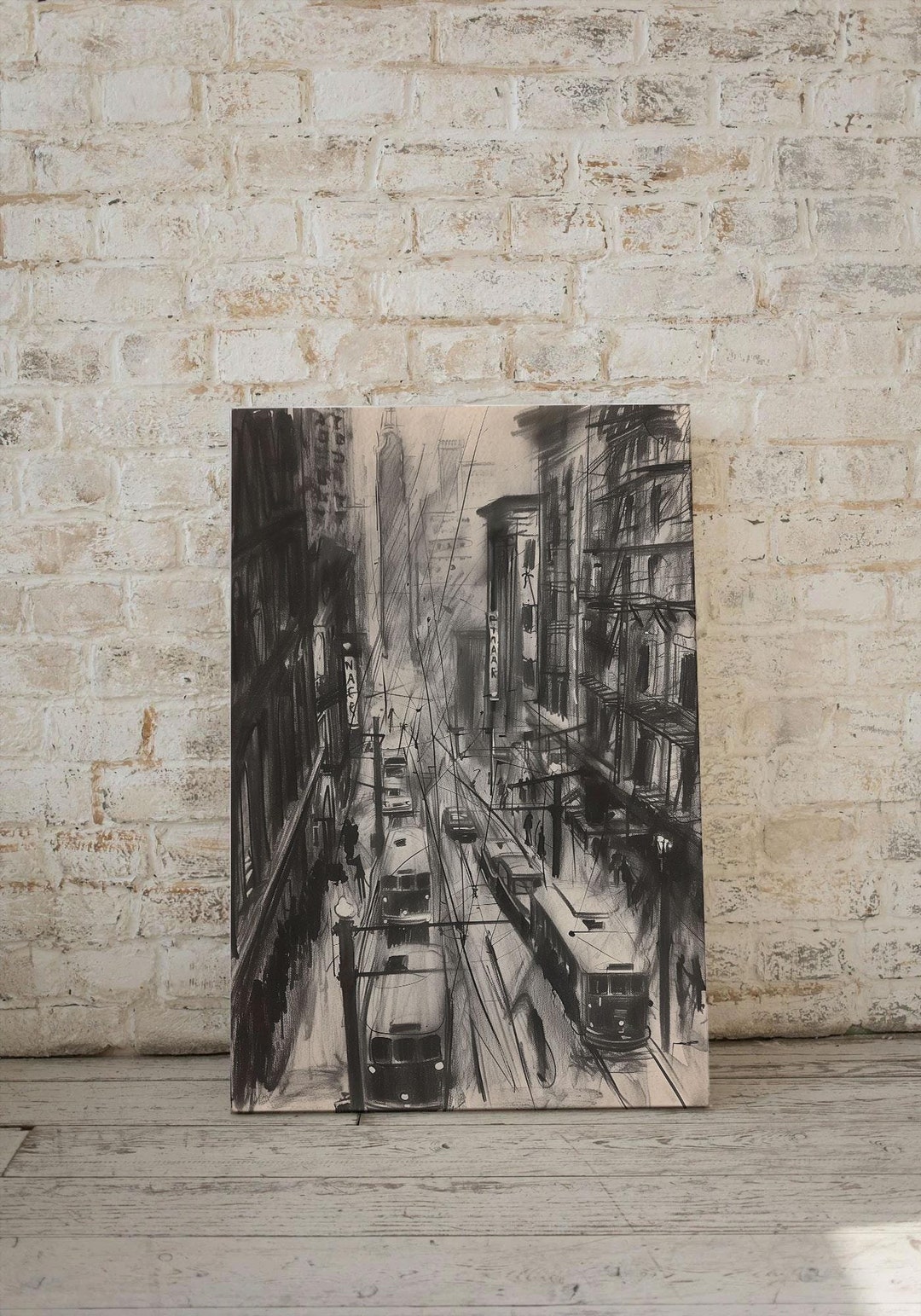 Vintage Charcoal Graphite Cityscape Sketch Drawing Canvas Wall Decor - Etsy