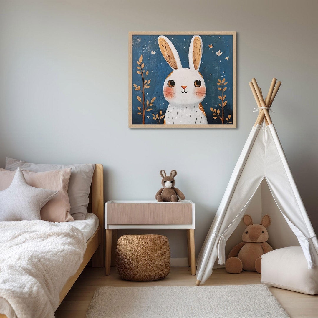 Cute Baby Bunny Illustration Painting Scandi Inspired Woodland Nursery ...