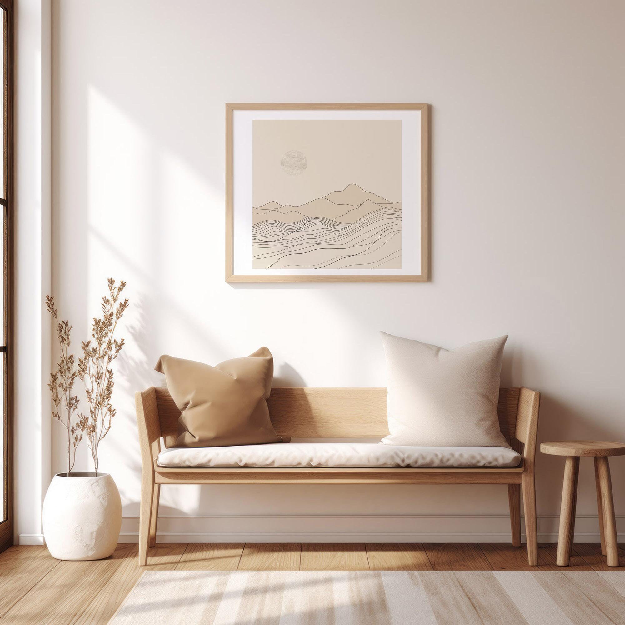Minimalist Line Art Earthy Mountain Range Scenery Abstract Print Canvas ...
