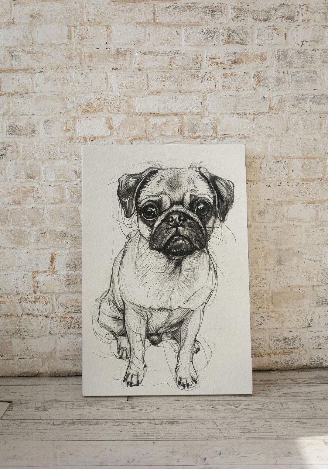Traditional Graphite Charcoal Pug Portrait Adorable Dog Sketch Animal ...
