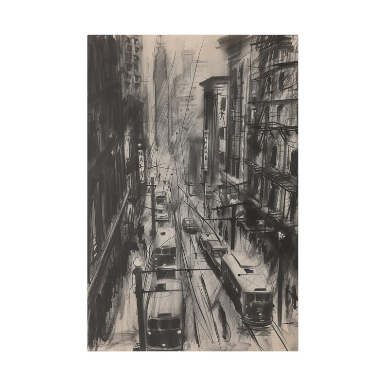 Vintage Charcoal Graphite Cityscape Sketch Drawing Canvas Wall Decor - Etsy