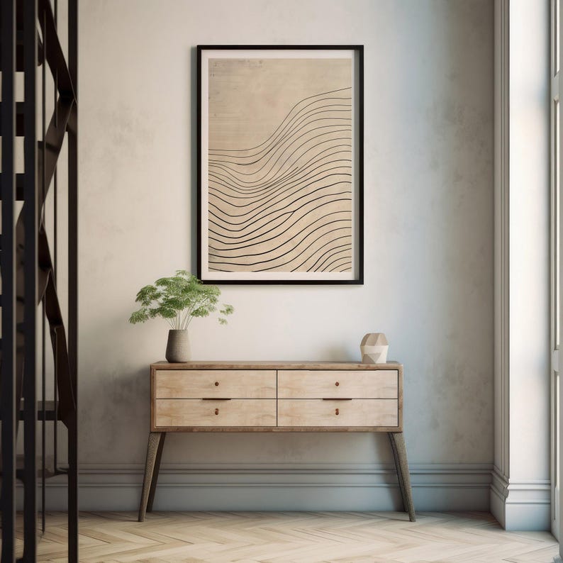 Modern Abstract Ink Line Art Natural Texture Minimalist Canvas Print ...