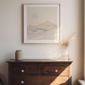 Minimalist Line Art Earthy Mountain Range Scenery Abstract Print Canvas ...