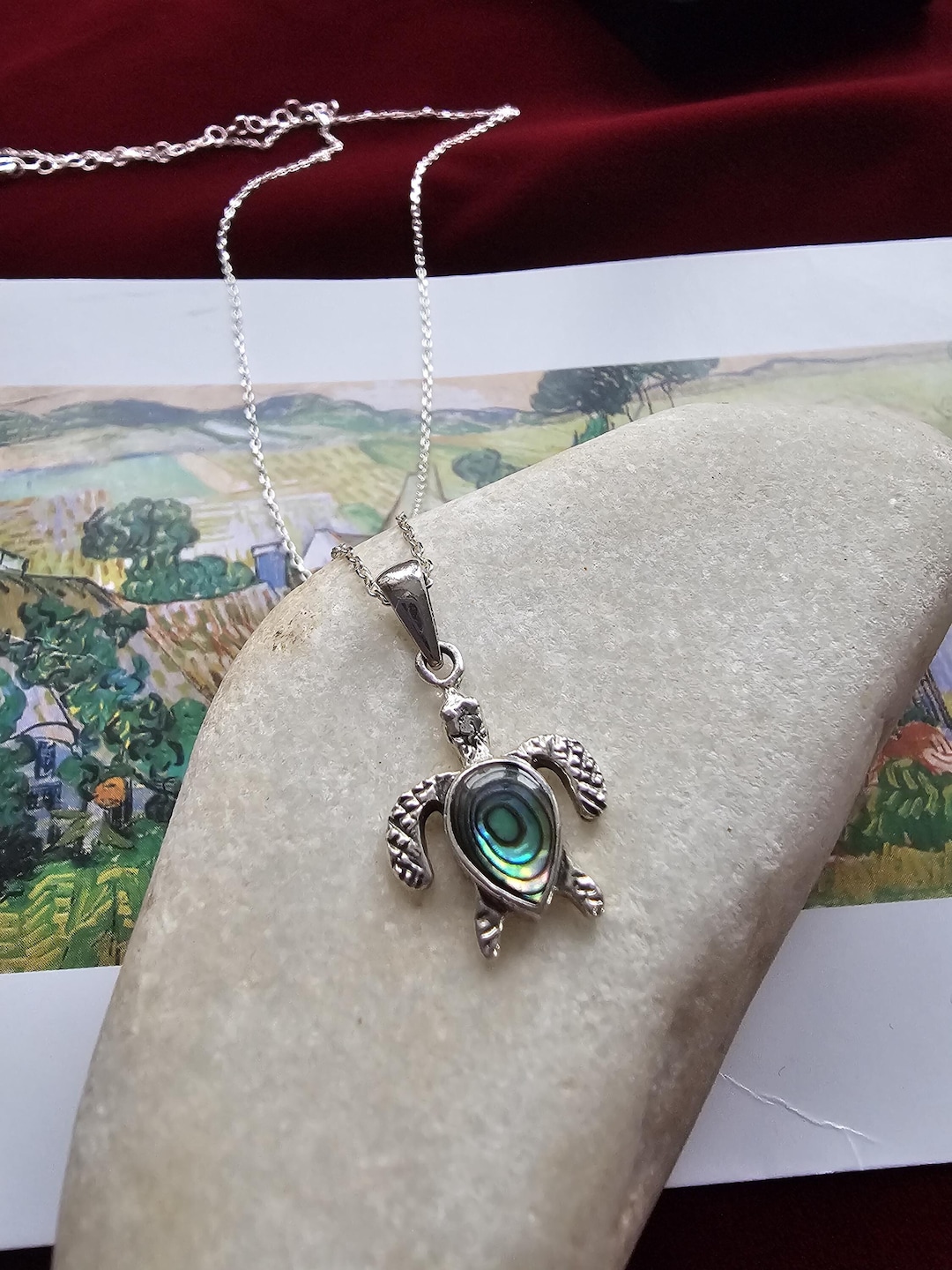 Turtle Abalone Silver Necklace, Turtle Necklace, Sea Turtle Charm ...