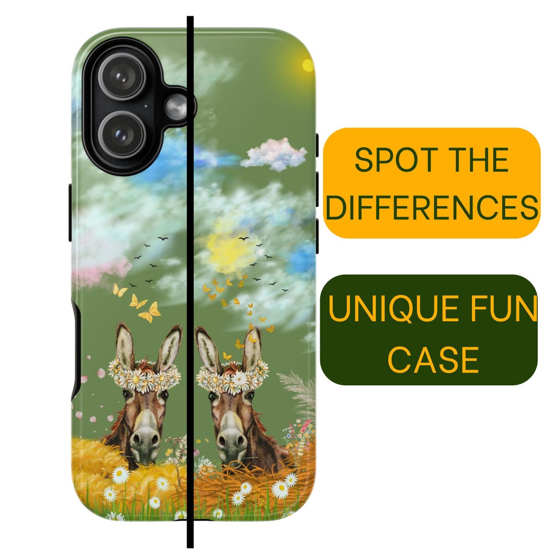Spot the Difference Donkey Duo Floral Crown Phone Case Illustration for ...