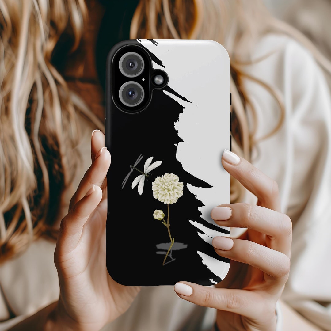 Dragon Fly Phone Case Black and White Phone Case Light and Shadow Art ...