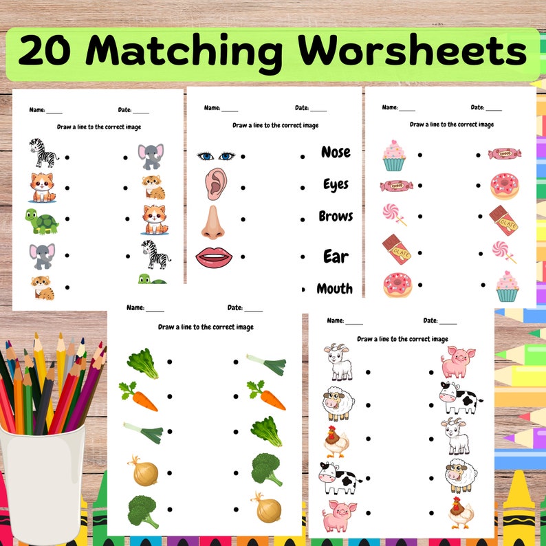 20 Printable Matching Worksheets,matching Images for Kids, Busybook ...