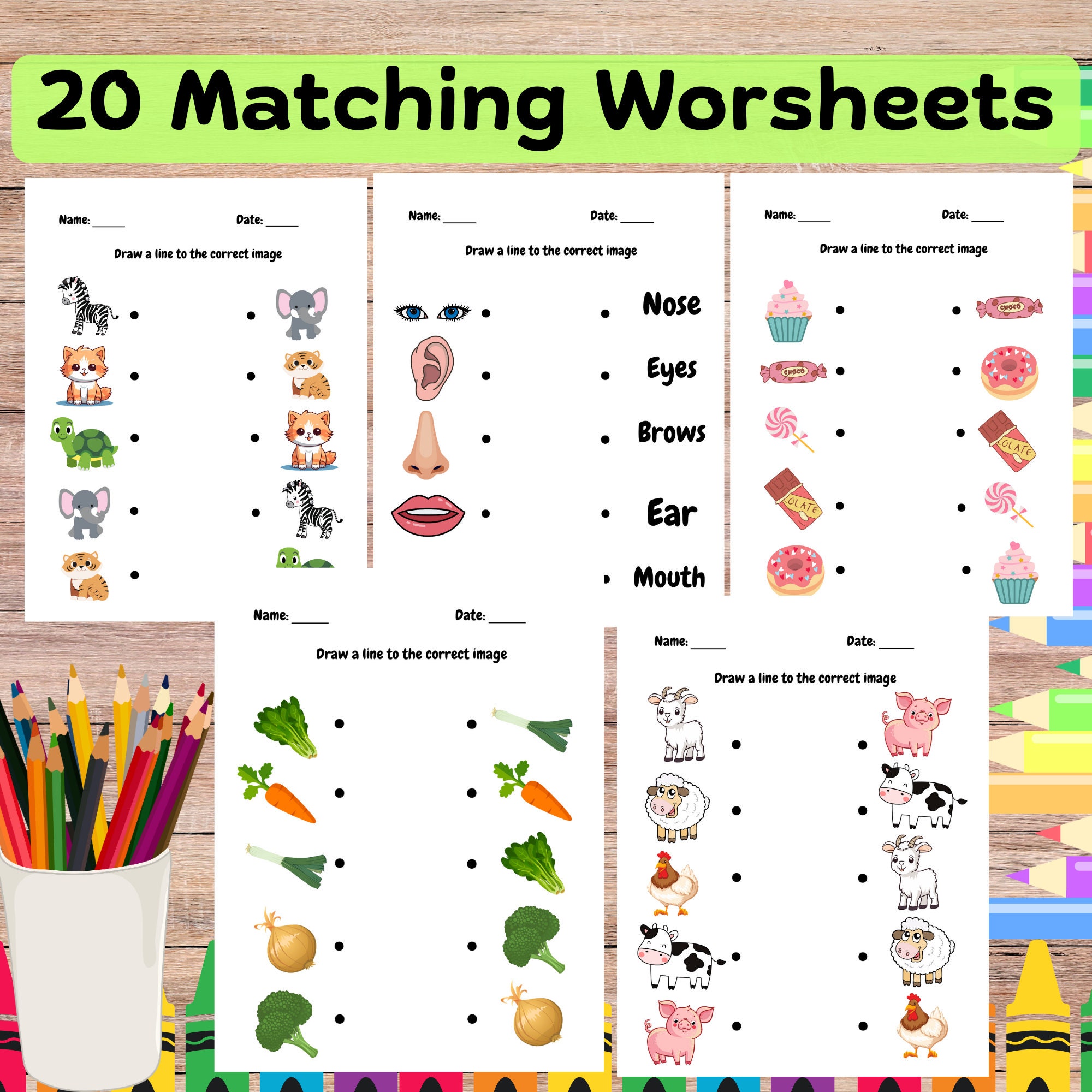 20 Printable Matching Worksheets,matching Images for Kids, Busybook ...