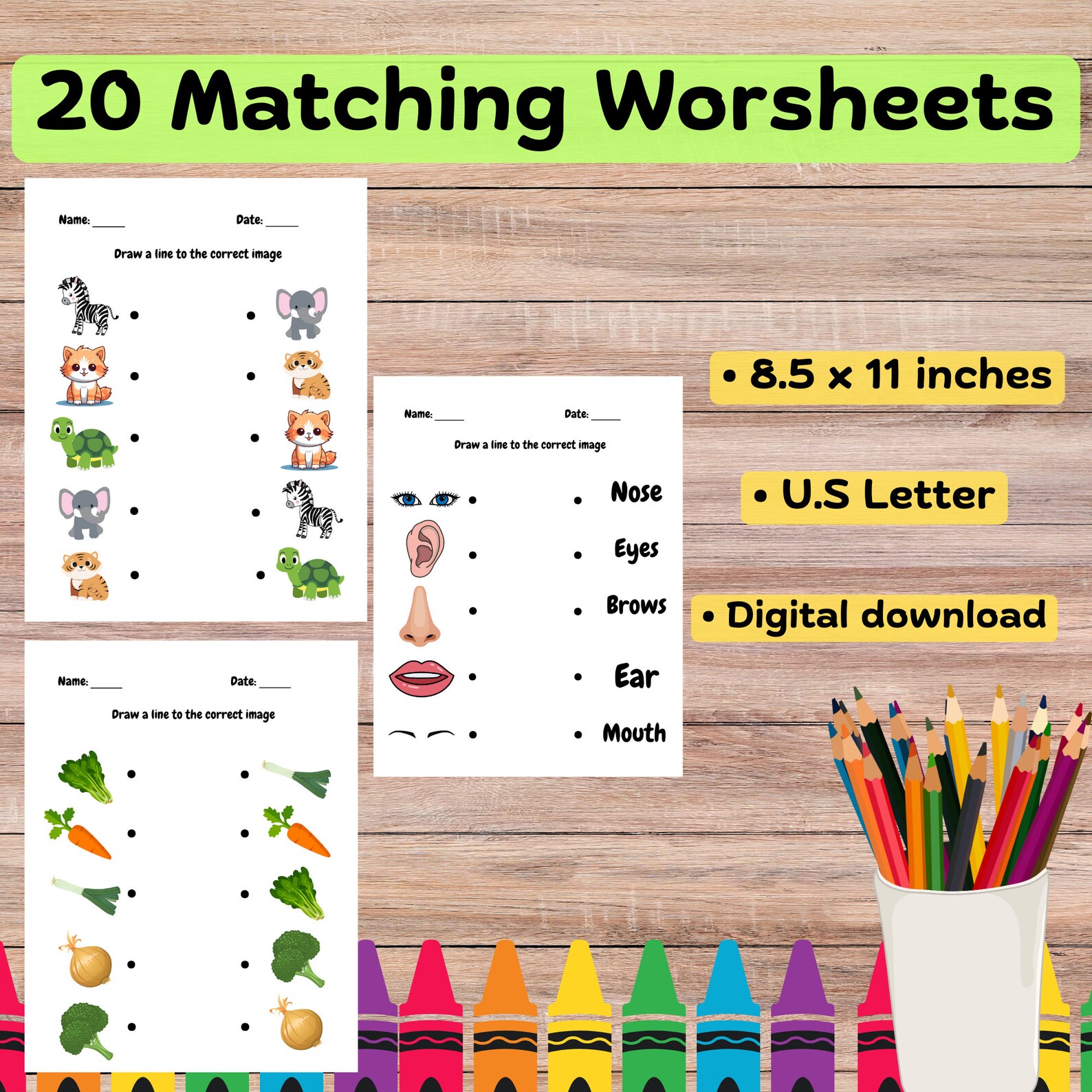 20 Printable Matching Worksheets,matching Images for Kids, Busybook ...