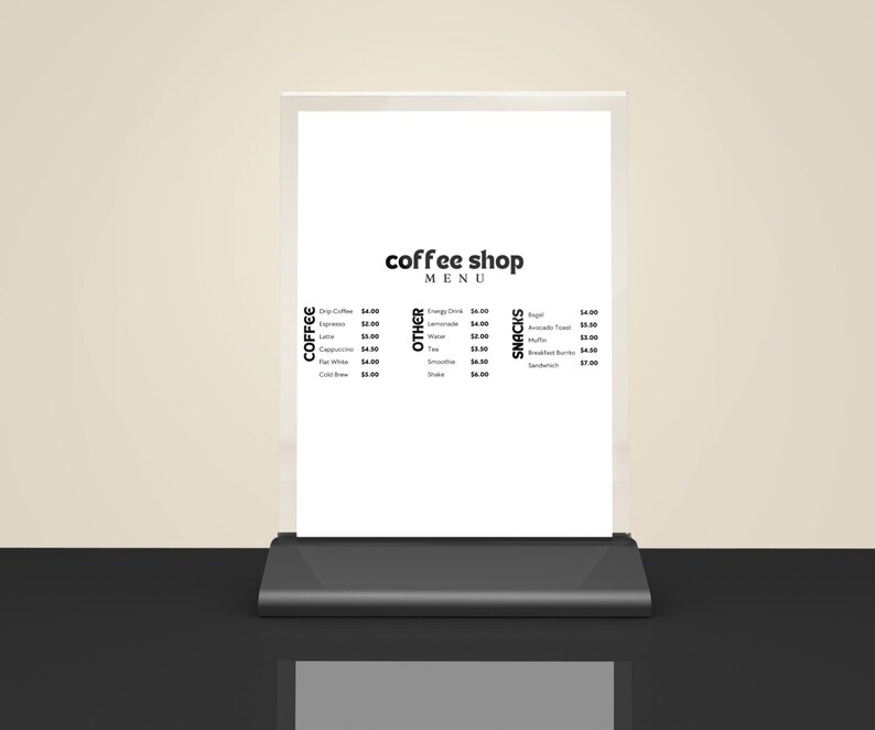 Menu, Cafe Menu, Coffee Shop Menu, Prints, Customizable, Modern, Coffee ...