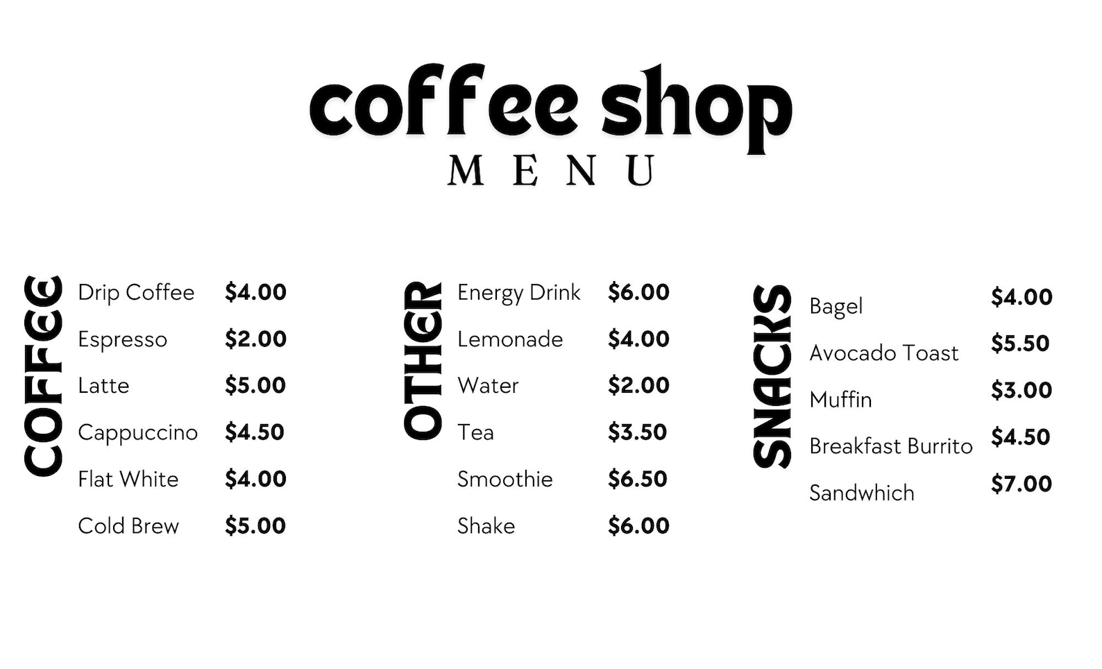 Menu, Cafe Menu, Coffee Shop Menu, Prints, Customizable, Modern, Coffee ...