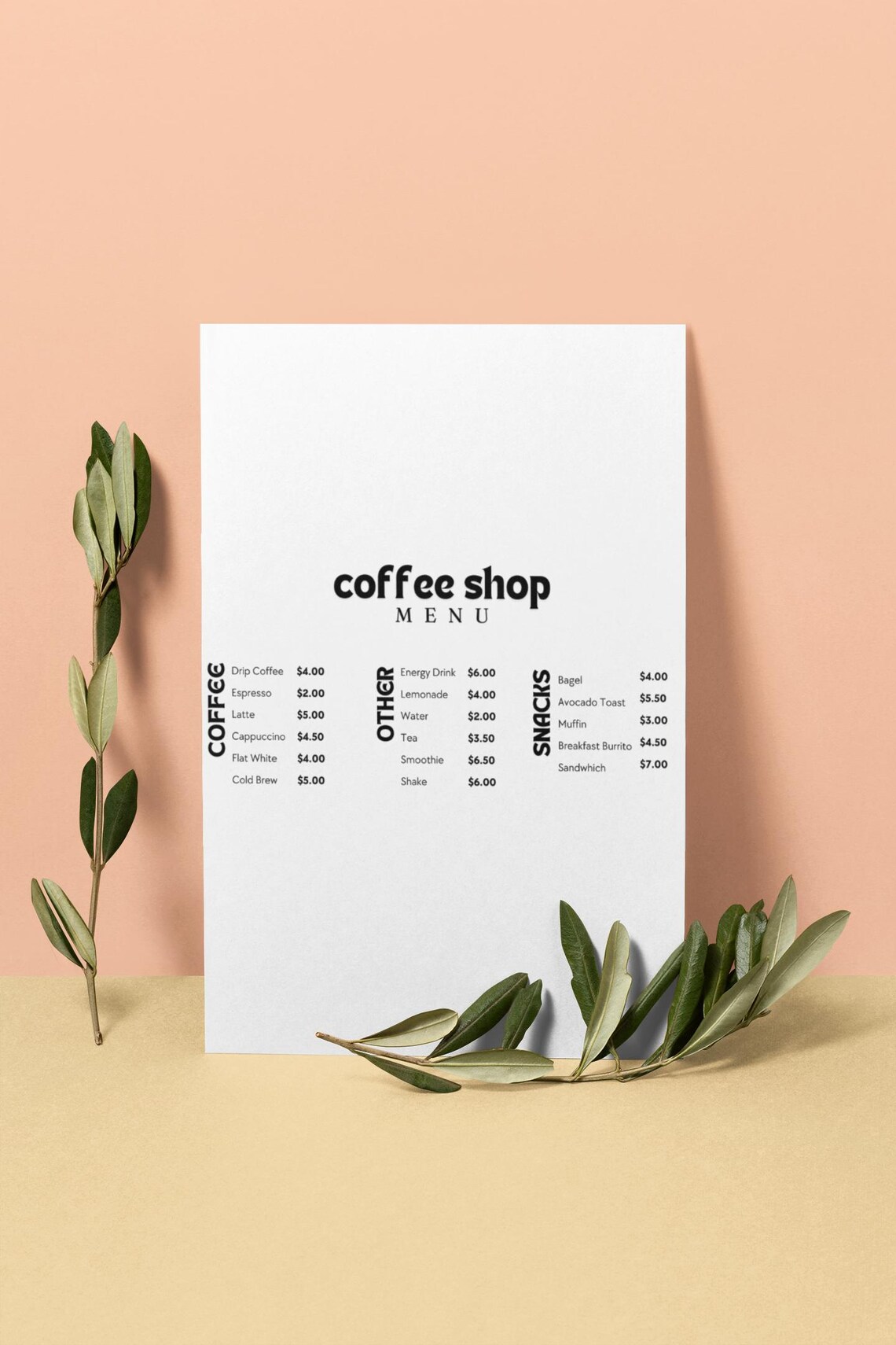 Menu, Cafe Menu, Coffee Shop Menu, Prints, Customizable, Modern, Coffee ...