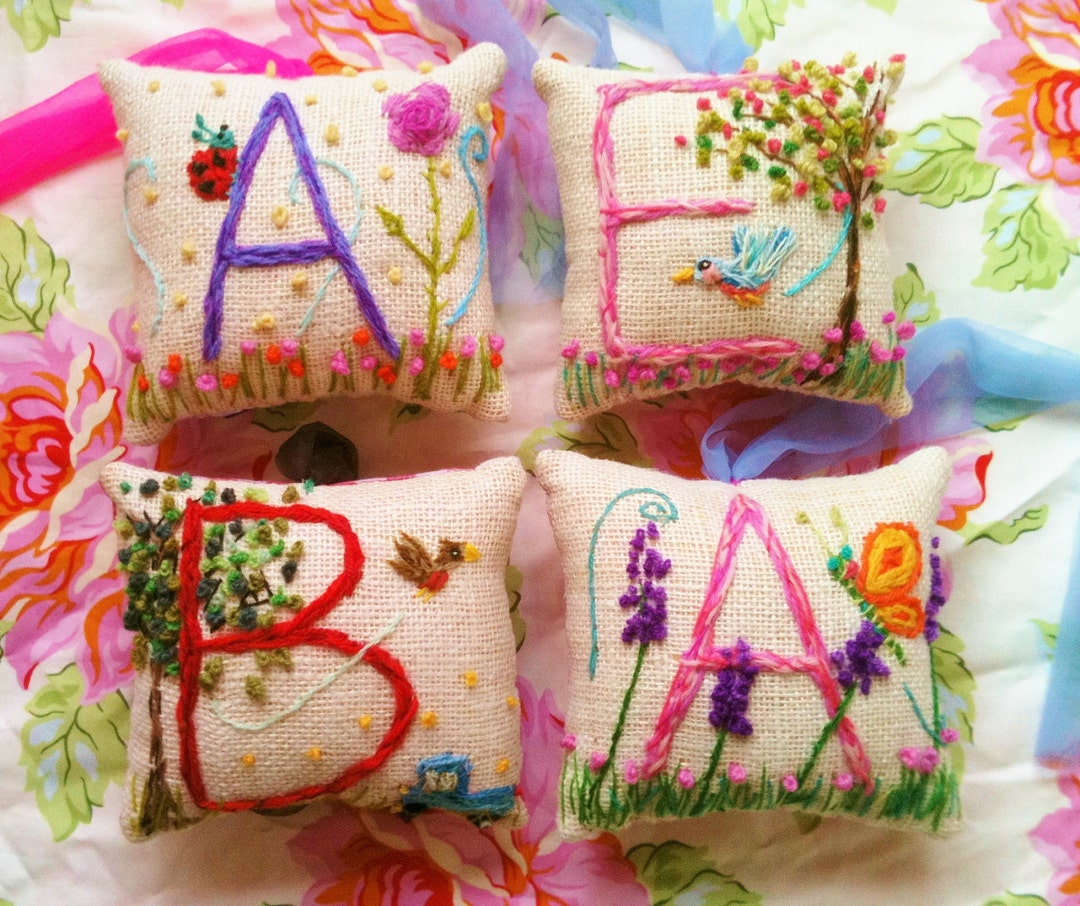 Deluxe Details Custom Freehand Embroidered Initial Mini Pillow Made to ...