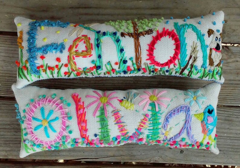 SIX LETTER Free hand Embroidered Bohemian Name Pillow Made To | Etsy