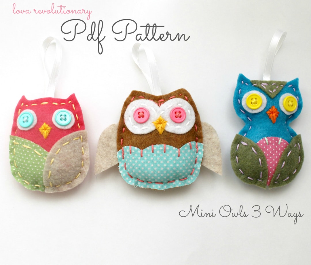 Felt Owl Ornaments Sewing Pattern: 3 Mini Woodland Owls (digital ...