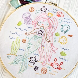Mermaid Hand Embroidery PDF Pattern. Ocean Themed Embroidery Design ...