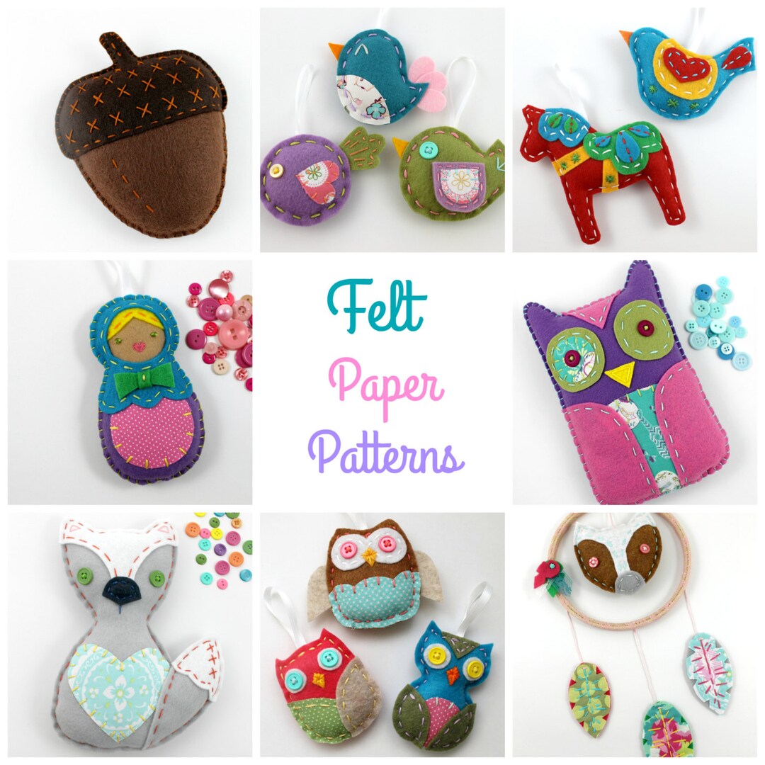 Felt Paper Patterns. Hand Sewing. Owl. Fox. Nesting Doll. Hand Stitched ...