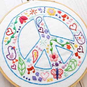 Peace Sign Embroidery Pattern: Hand-drawn Boho Doodles (PDF Pattern, 7 ...