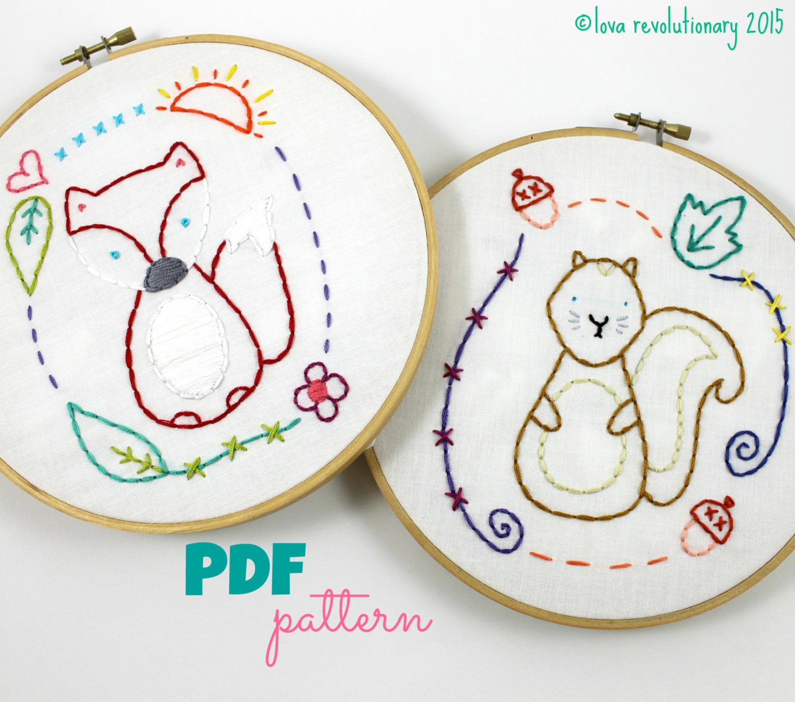 Fox and Squirrel Hand Embroidery Pattern: Woodland Nursery Art (PDF ...