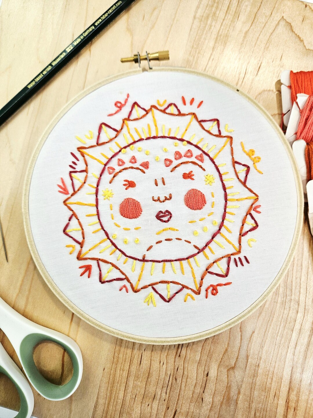 Sun Face Embroidery Pattern – Cute Doodle Sun – Fits 6” Hoop – Digital ...