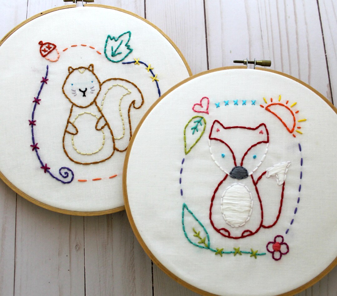 Fox and Squirrel Hand Embroidery Pattern: Woodland Nursery Art (PDF ...