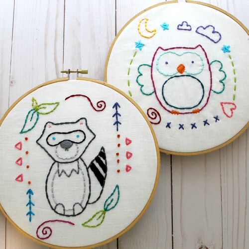 Owl Embroidery. Raccoon Embroidery. Hand Embroidery Pattern. - Etsy