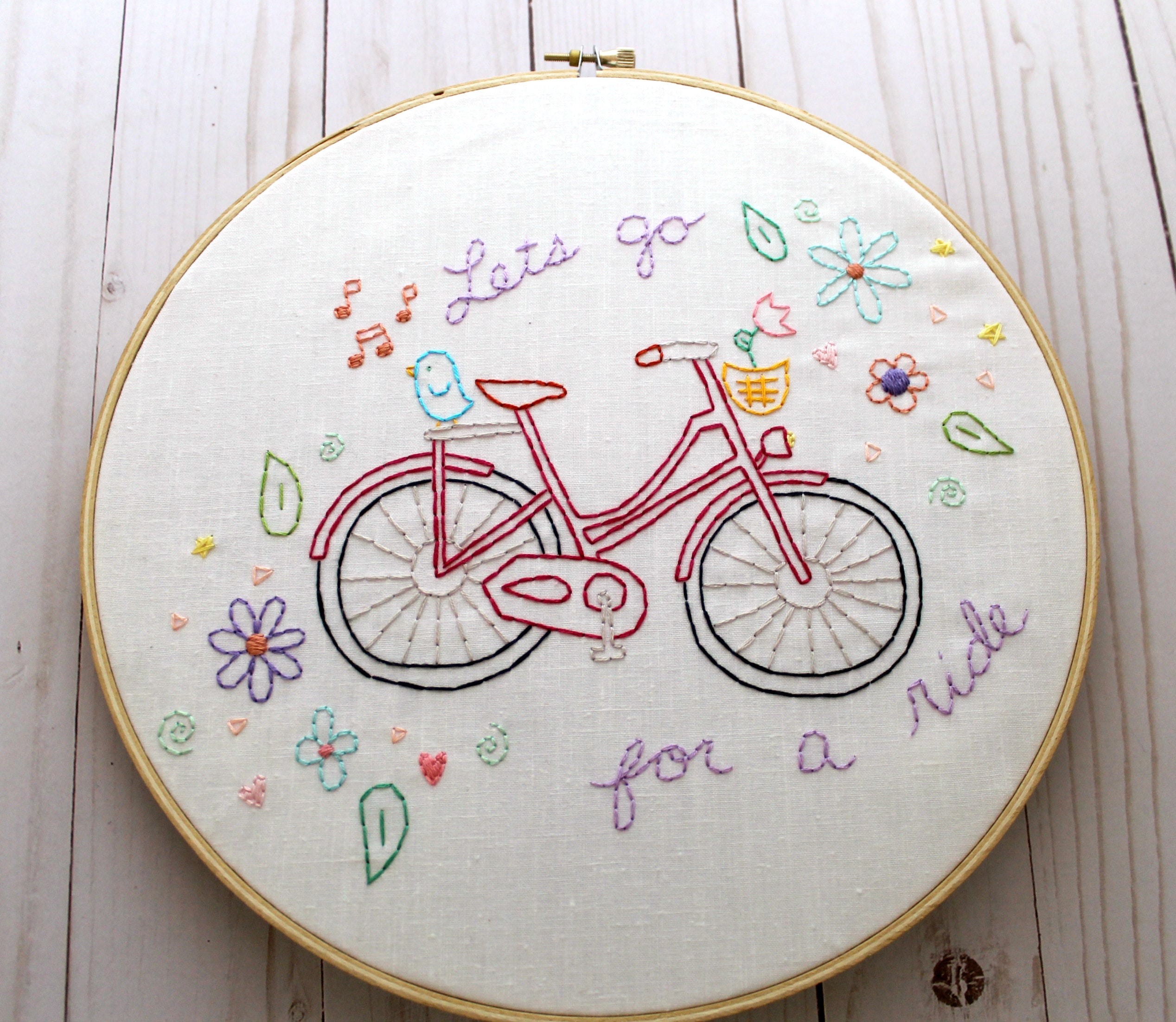 Bicycle Embroidery Pattern: Floral Doodle, Beginner Friendly (PDF ...