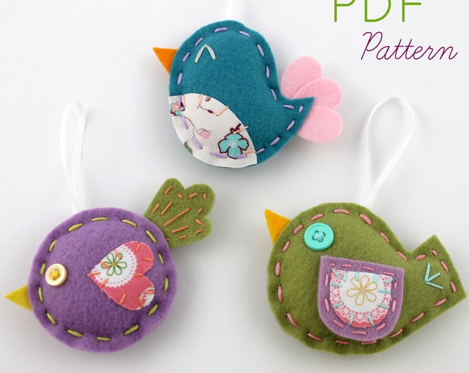 Felt Bird Ornaments. Digital Pattern. Sewing Pattern. PDF Pattern ...