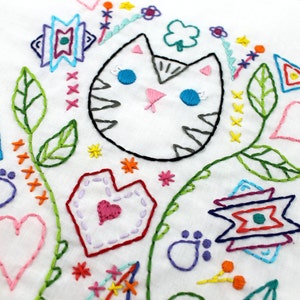 Kitty Cat Hand Embroidery Pattern: Whimsical Floral Design (PDF Pattern ...