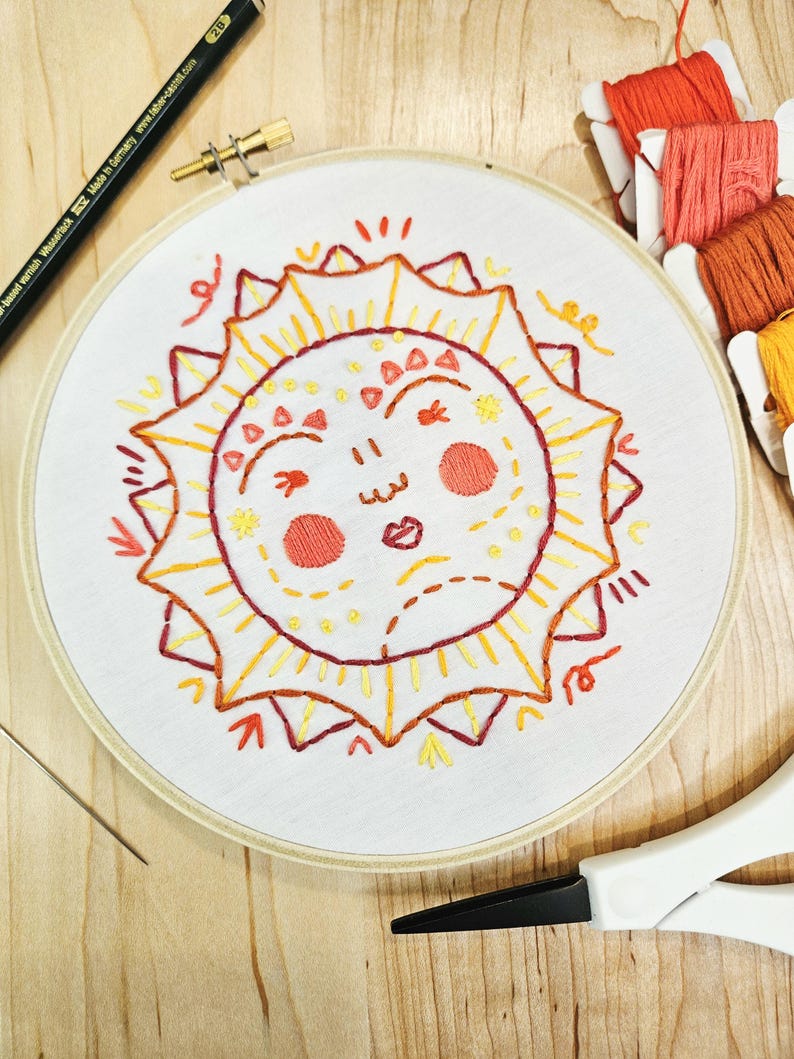 Sun Face Embroidery Pattern – Cute Doodle Sun – Fits 6” Hoop – Digital ...