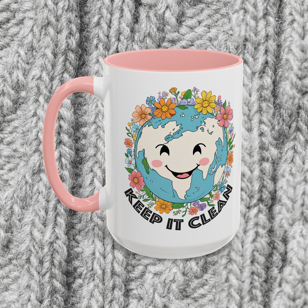 Cute Planet Earth Eco-activist Ceramic Mug With Two-tone Accent Colors ...
