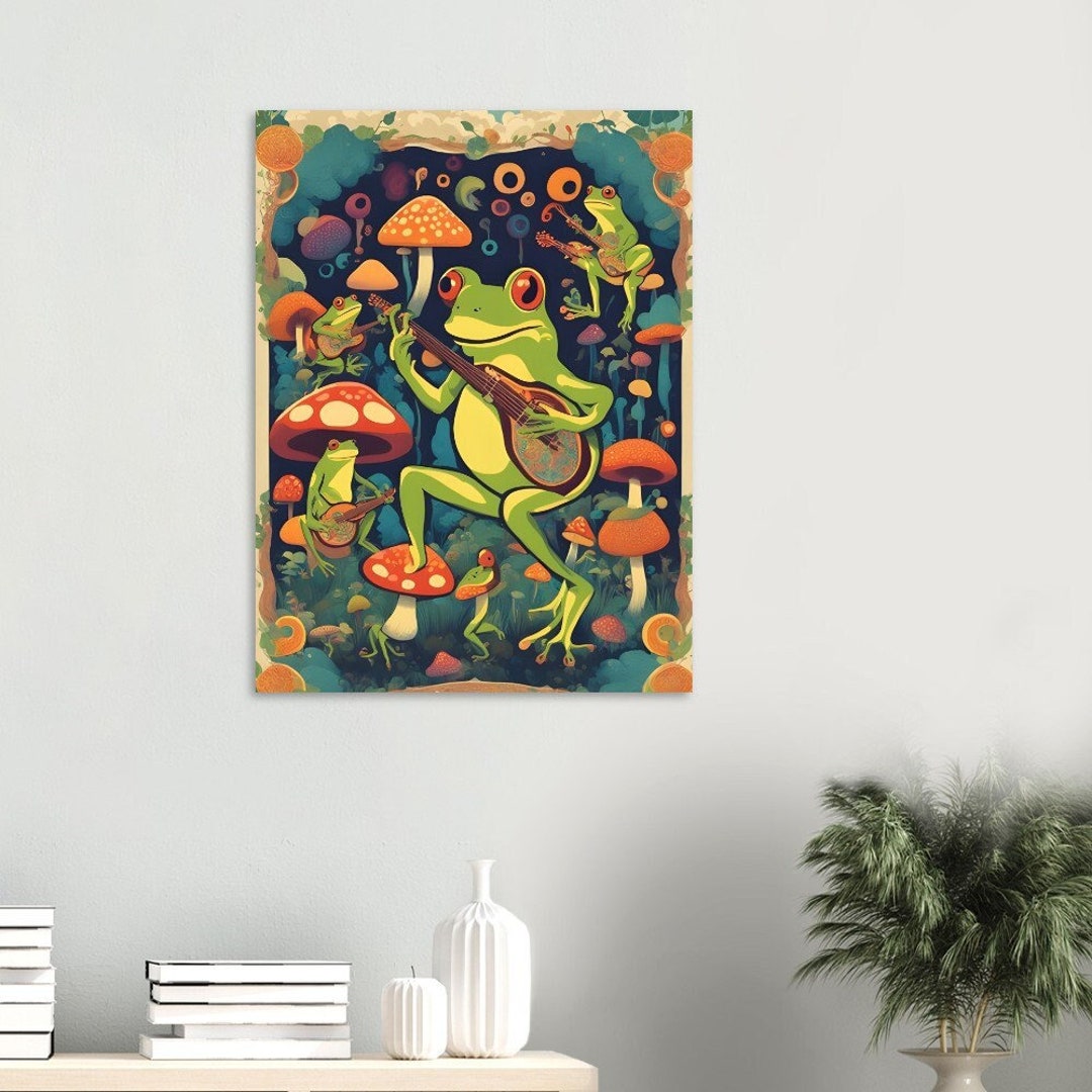 Frog Banjo Band Poster Swamp Frogs & Mushrooms Playing Music Wall Decor ...