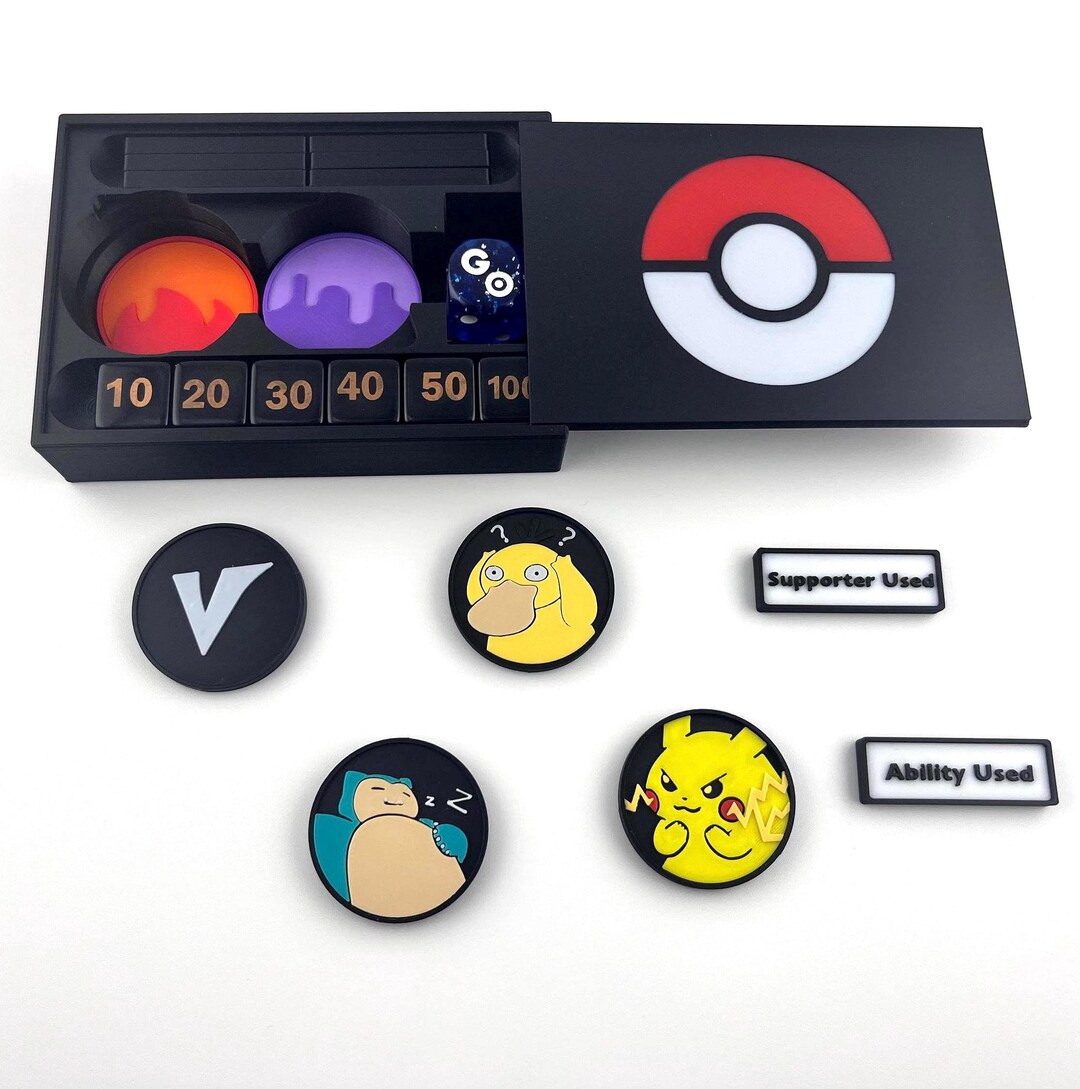Pokéball TCG Organizer Case: Pikachu, Snorlax, Psyduck Tokens & Dice - Etsy