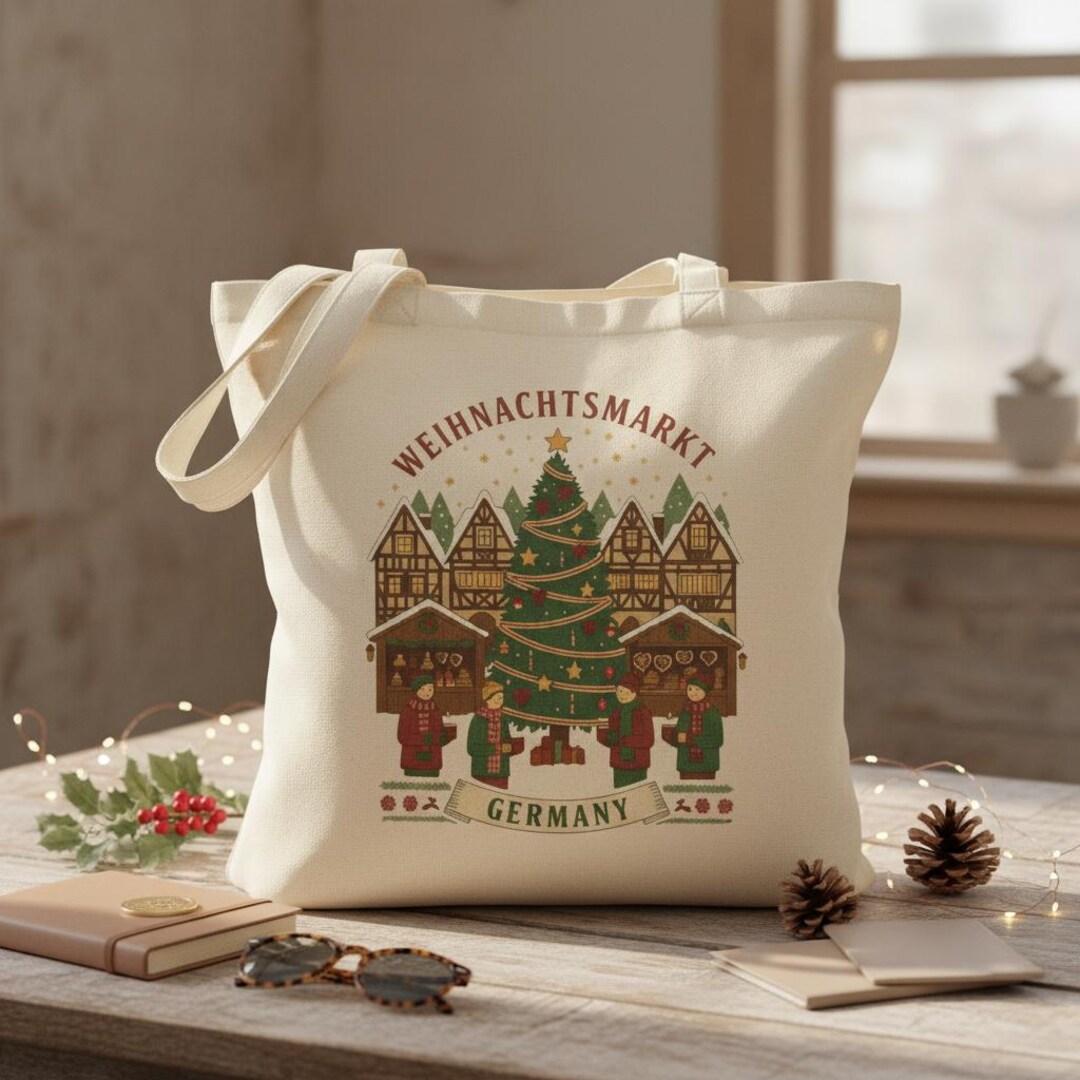German Christmas Market Tote Bag – Weihnachtsmarkt Holiday Shopper ...