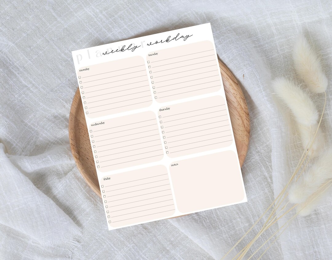 Digital Weekly Checklist Planner, Downloadable Weekday Schedule ...