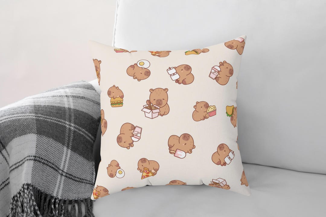 Capybara Pillow, Capybara Snack Time Spun Polyester Square Accent Throw ...