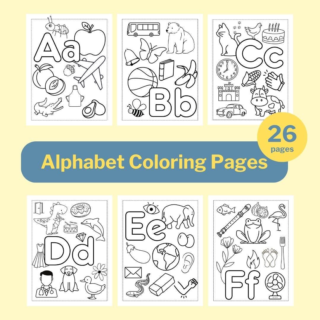 26 Alphabet Coloring Pages: A-Z Tracing Practice (PDF) - Etsy
