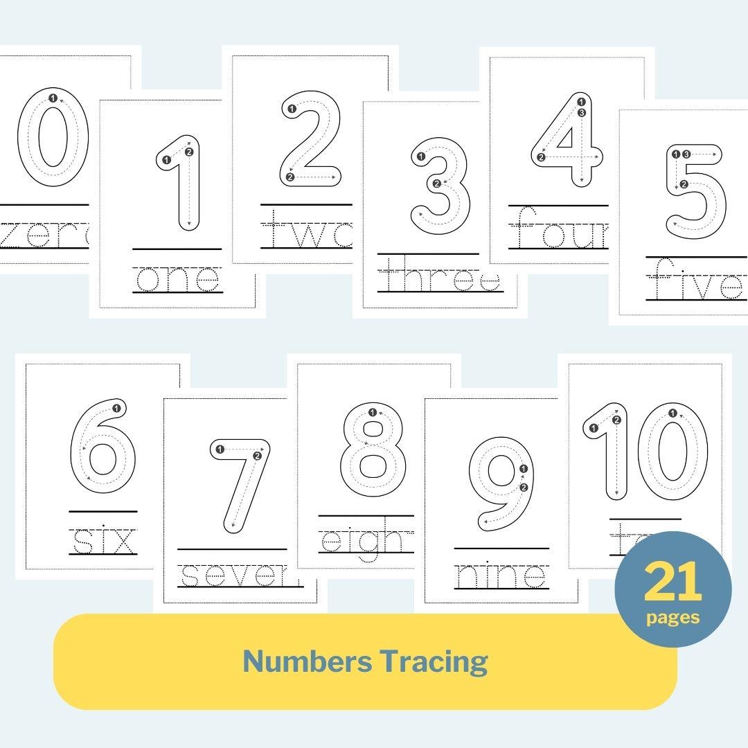 21 Printable Numbers Tracing Coloring Pages and Flashcards Fun and ...