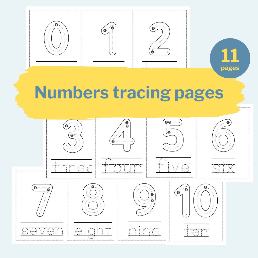 11 Numbers Tracing Pages, Numbers Flashcard, Coloring Page, Numbers ...